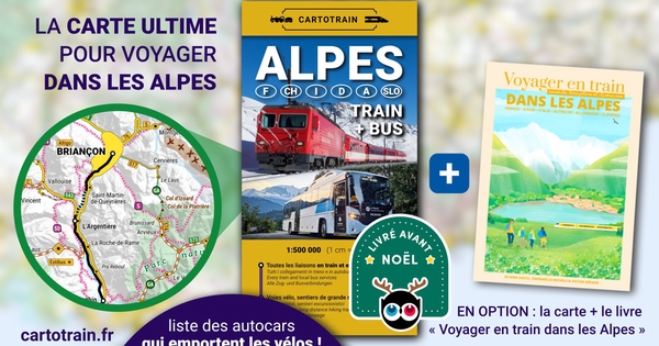 Carte "Alpes 6 pays : Train+Bus"