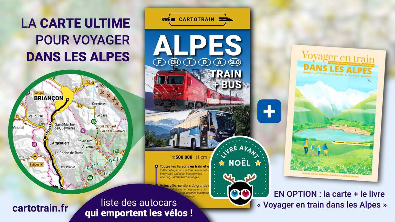 Carte "Alpes 6 pays : Train+Bus"