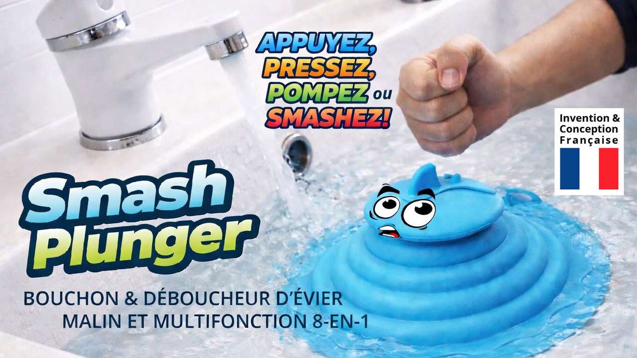 SMASH PLUNGER, le Bouchon et Déboucheur d'évier malin 8-en-1