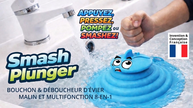 SMASH PLUNGER, le Bouchon et Déboucheur d'évier malin 8-en-1