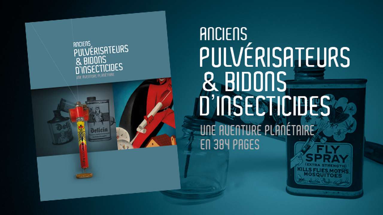 Livre sur les anciens pulvérisateurs et bidons d'insecticide