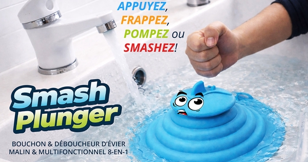 SMASH PLUNGER, le Bouchon et Déboucheur d'évier malin 8-en-1