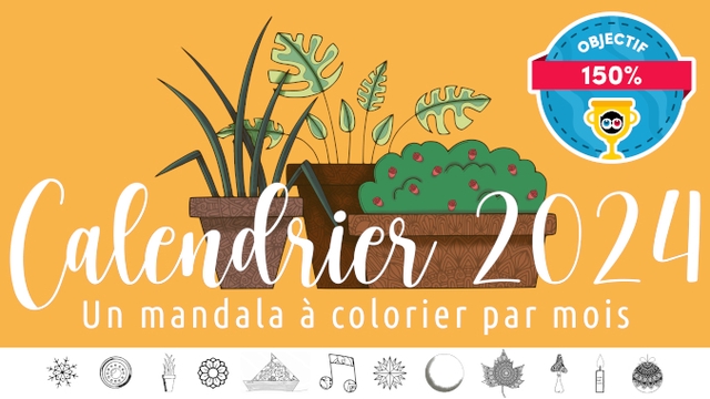 Calendrier 2024, un mandala à colorier par mois